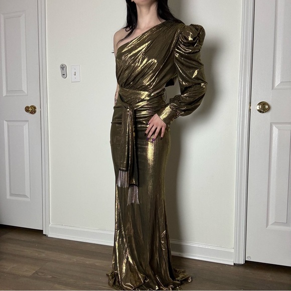Faeriesty | Dresses | Faeriesty Gold Silky Single Sleeve Evening Gown Dress Medium | Poshmark
